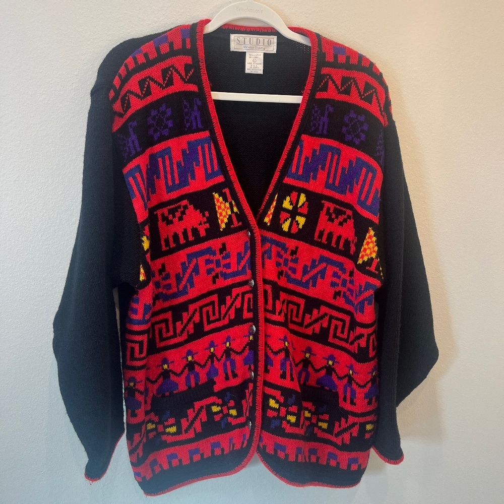 Vintage Michelle Stuart Greek Key Style Cardigan Size… - Gem